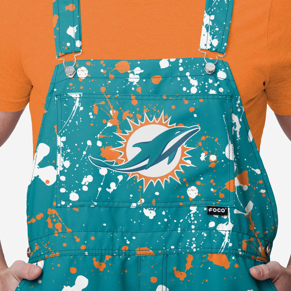 Miami Dolphins Mens Paint Splatter Bib Shortalls FOCO