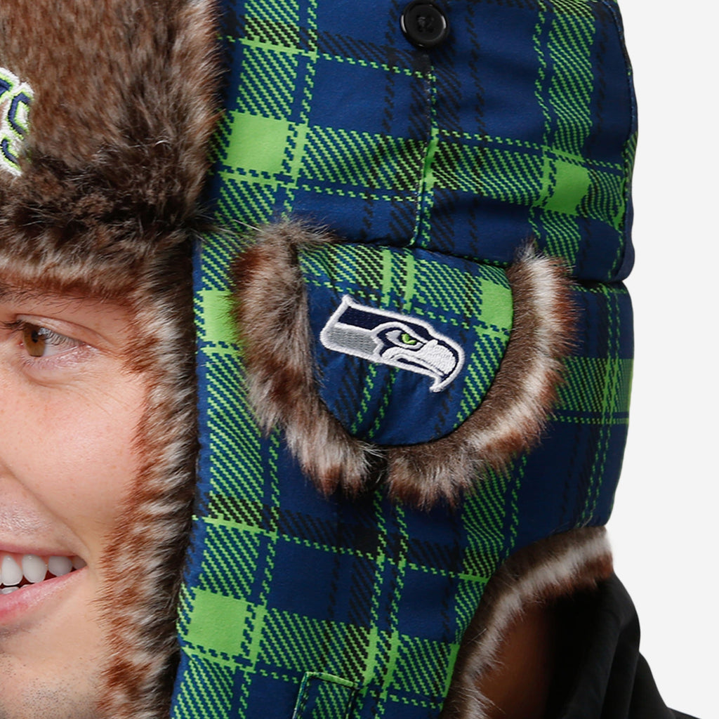 Seattle Seahawks NFL Wordmark Flannel Trapper Hat FOCO